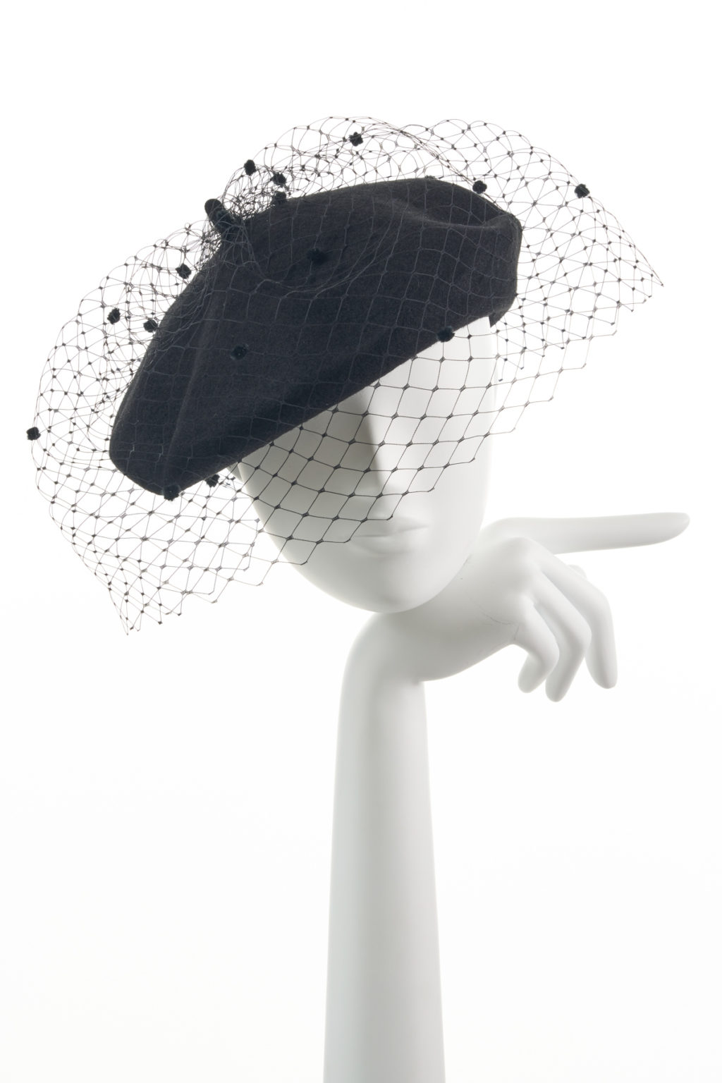 Beret with Netting Detailing in Black | Luxury Wedding Hats
