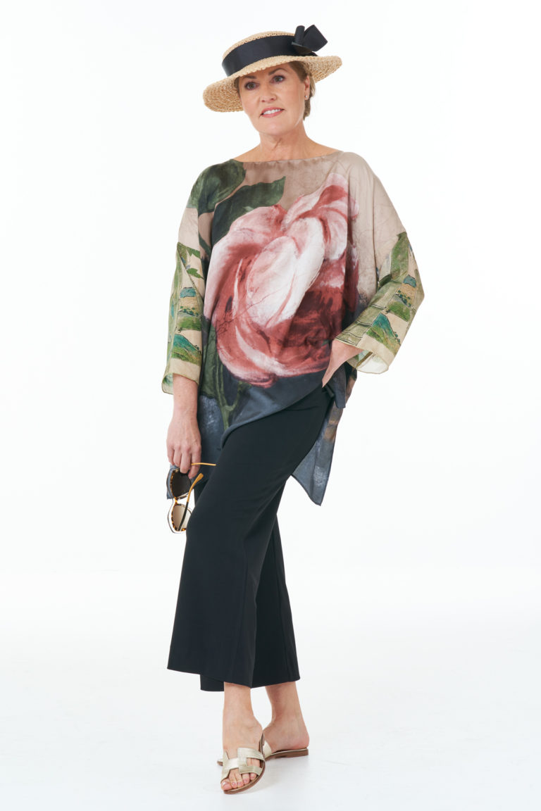 Shop Black Trousers & Silk Rose Tunic | Summer Chic Weddings