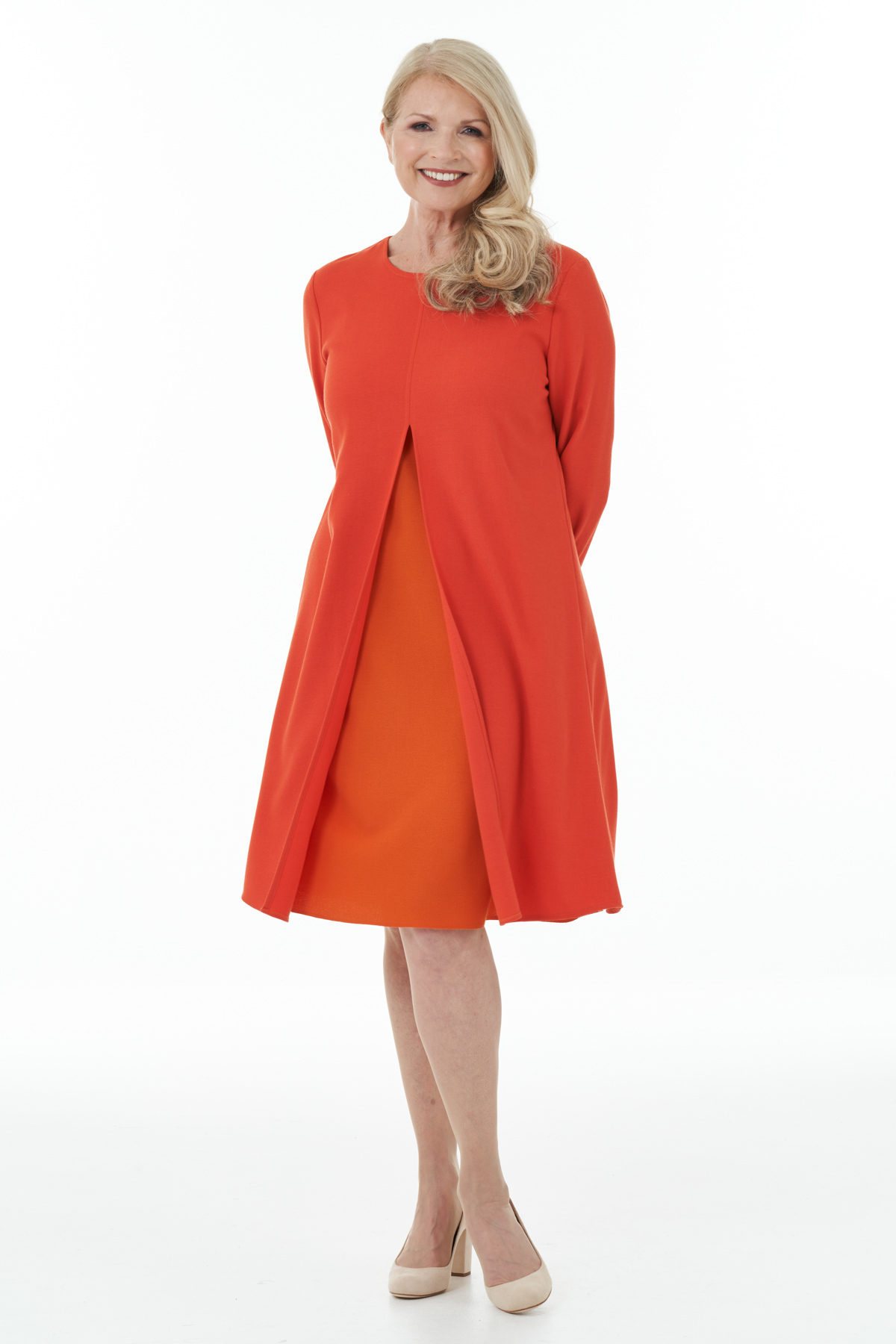 Open Front Contrast Dress in Orange and Mandarin | Joyce Young
