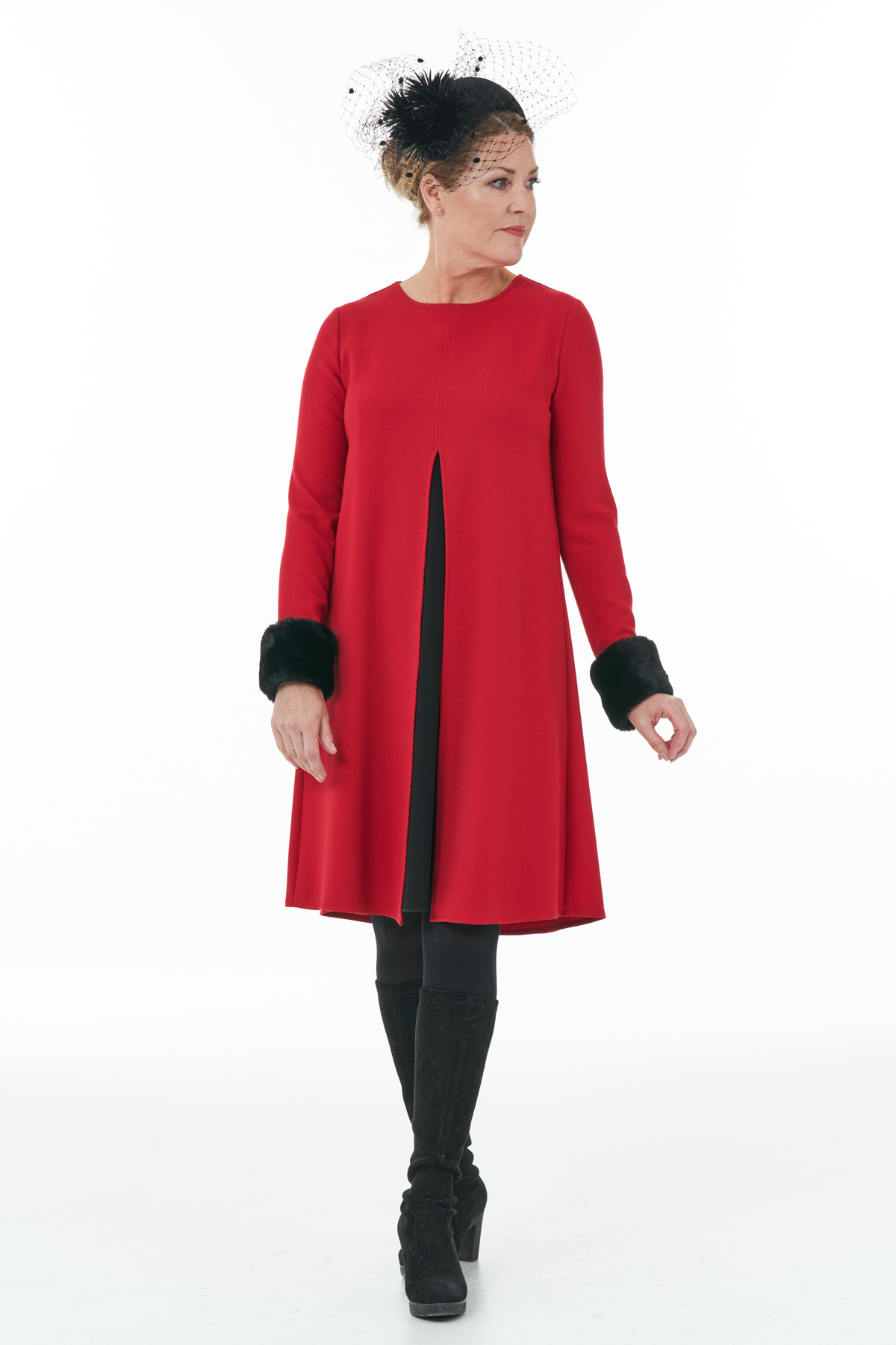 Red & Black Open Front Contrast Dress | Winter Chic Wedding