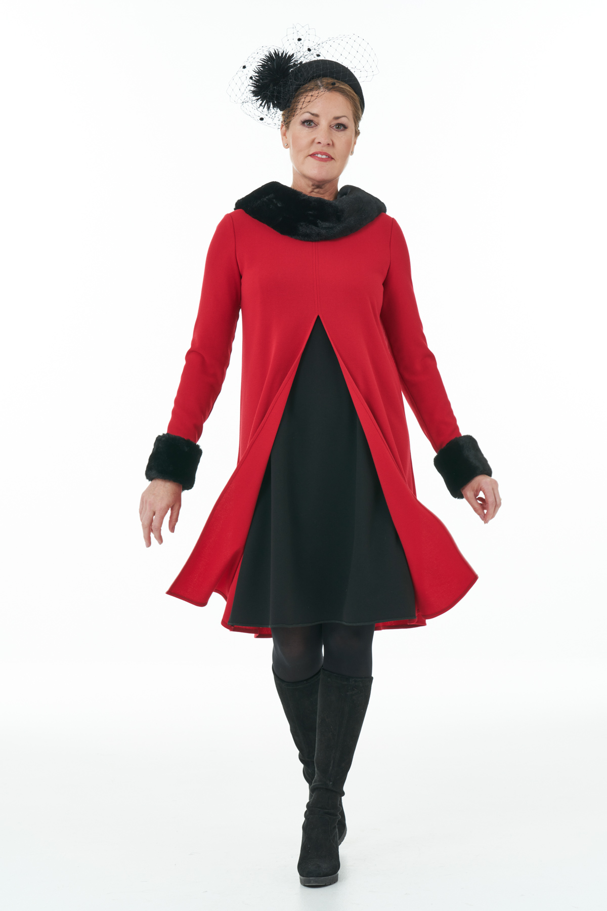 Red & Black Open Front Contrast Dress | Winter Chic Wedding