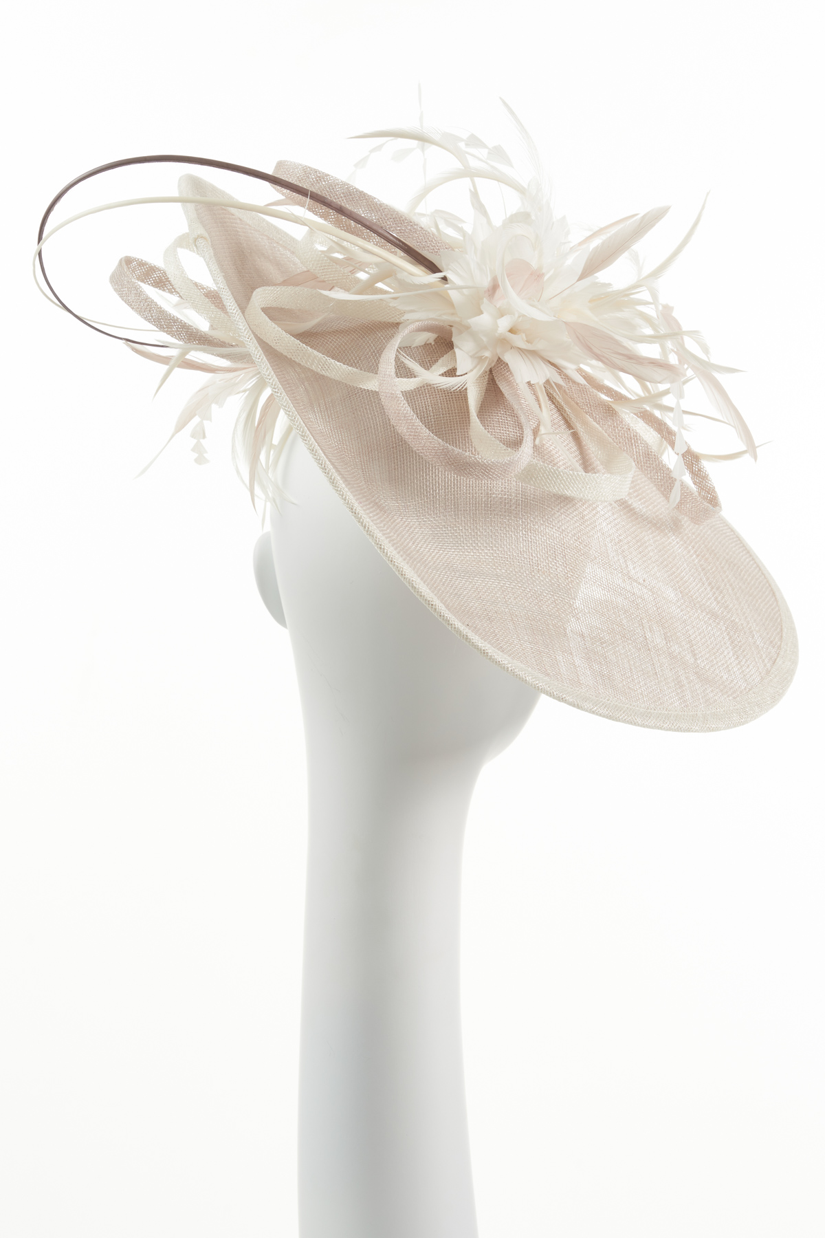 Pebble & Ivory Loop Hat with Feathers | Luxury Wedding Hats