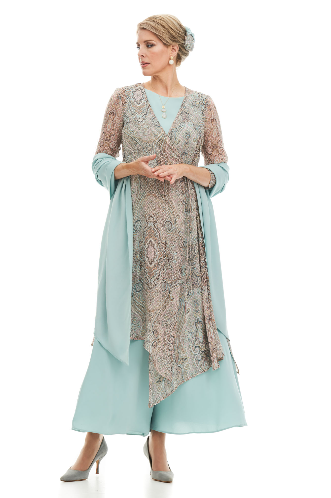 Silk Jacquard Tunic Over Palazzo Pants - Joyce Young