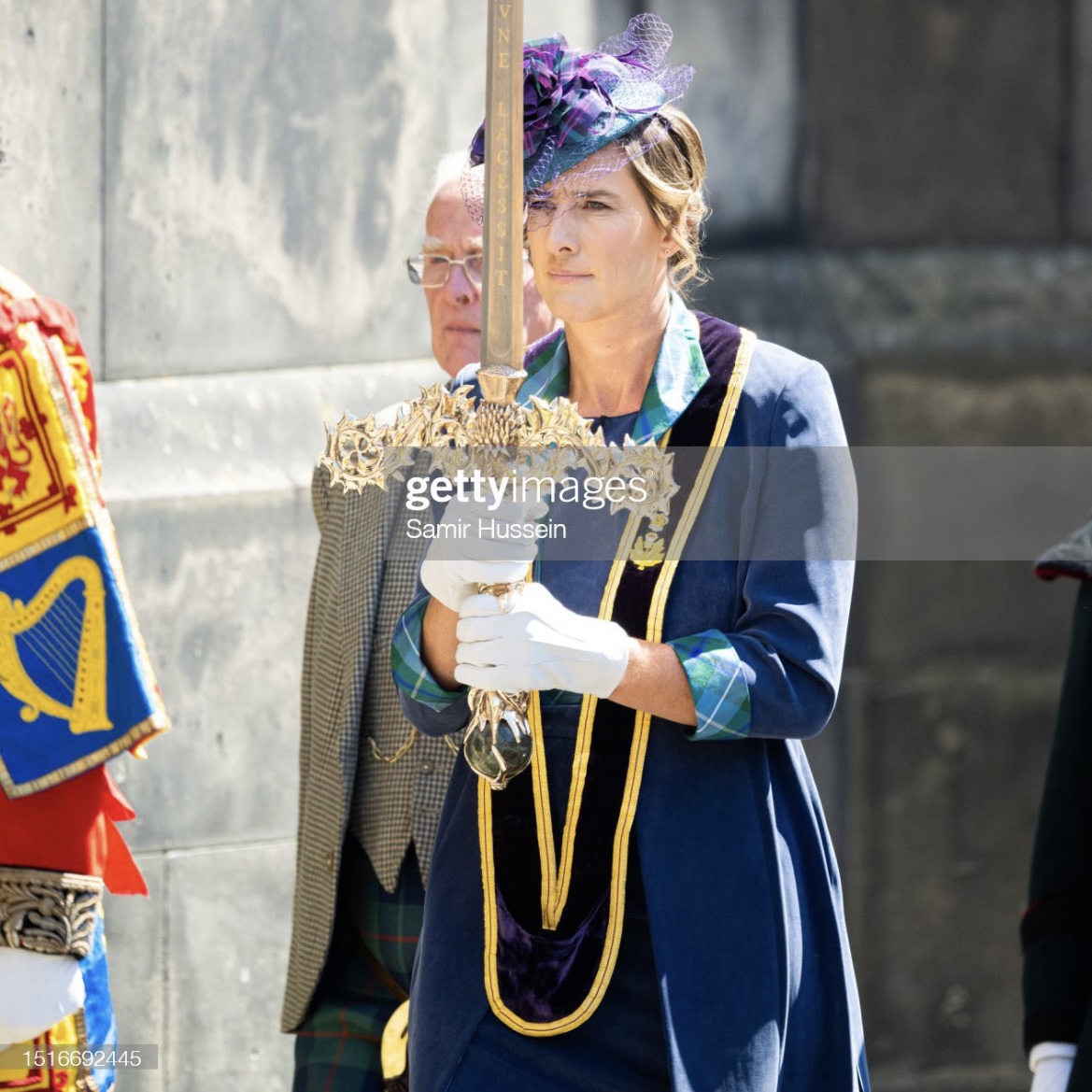 Dame Katherine Grainger presents Elizabeth Sword in Joyce Young Couture